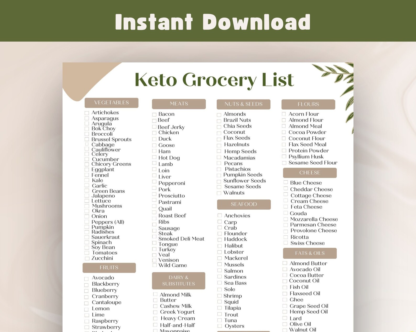 Keto Grocery List Printable, Keto Food List for Beginners, Keto Tracker ...