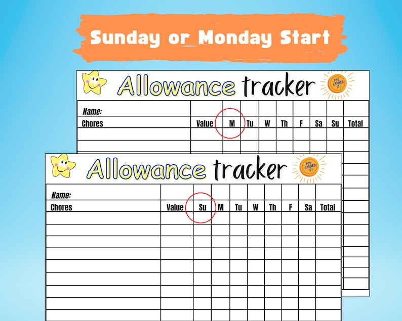 Earn Money Chart | Chore Chart for Kids Teens | Editable Allowance ...