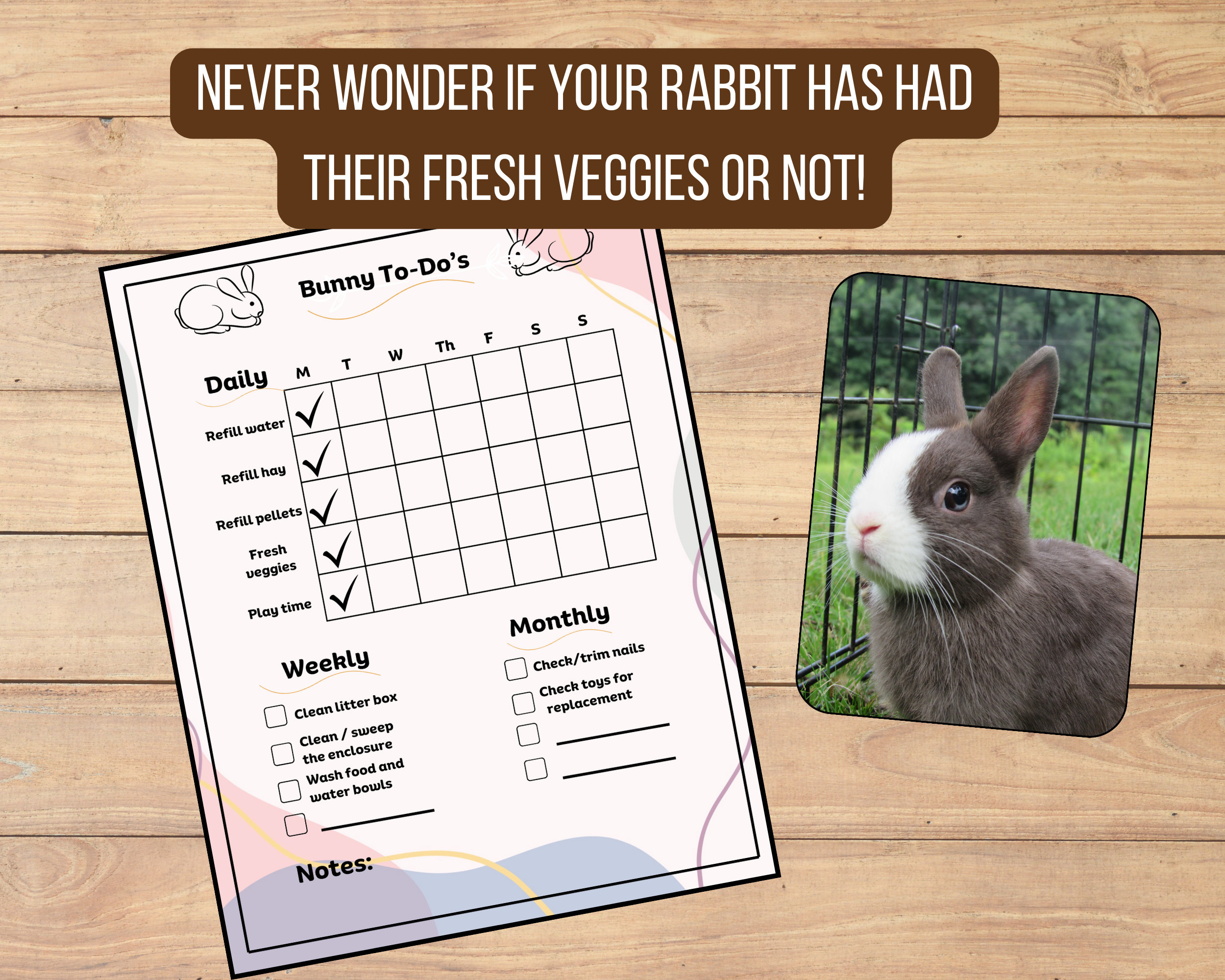 Rabbit Care Chart, Bunny Rabbit Daily Care, Rabbit Daily & Weekly Chore ...