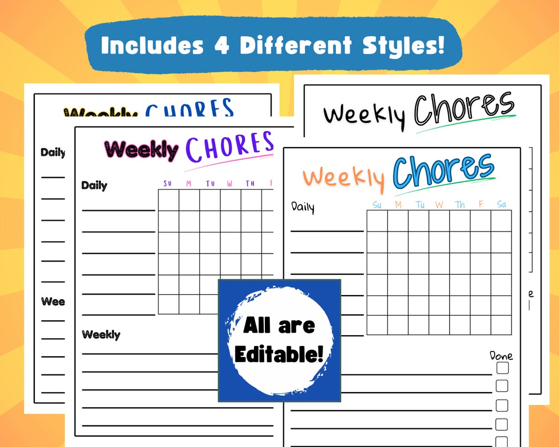 Printable Chore Chart | Visual Schedule | Command Center | Editable ...