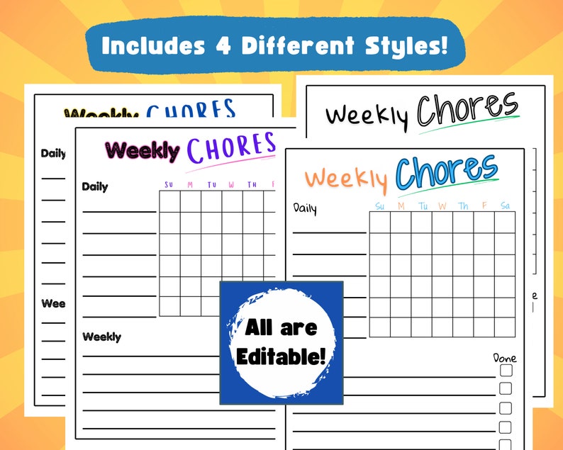 Printable Chore Chart | Visual Schedule | Command Center | Editable ...