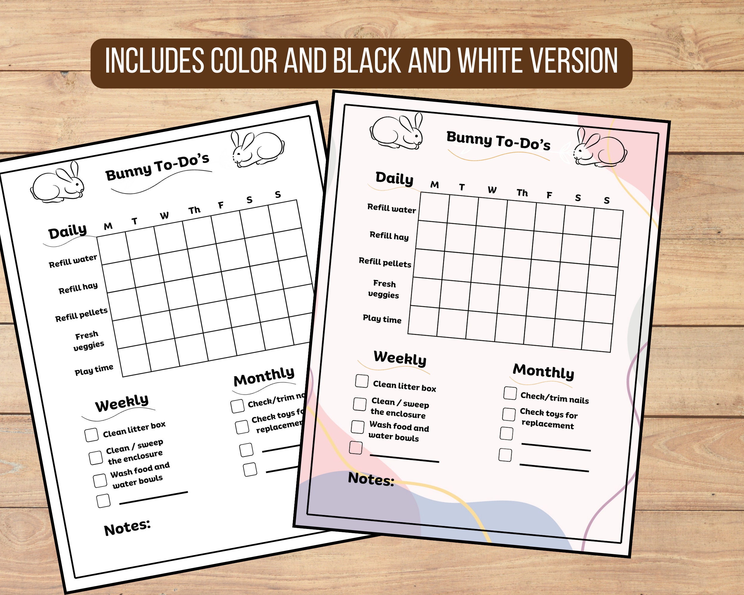 Rabbit Care Chart, Bunny Rabbit Daily Care, Rabbit Daily & Weekly Chore ...