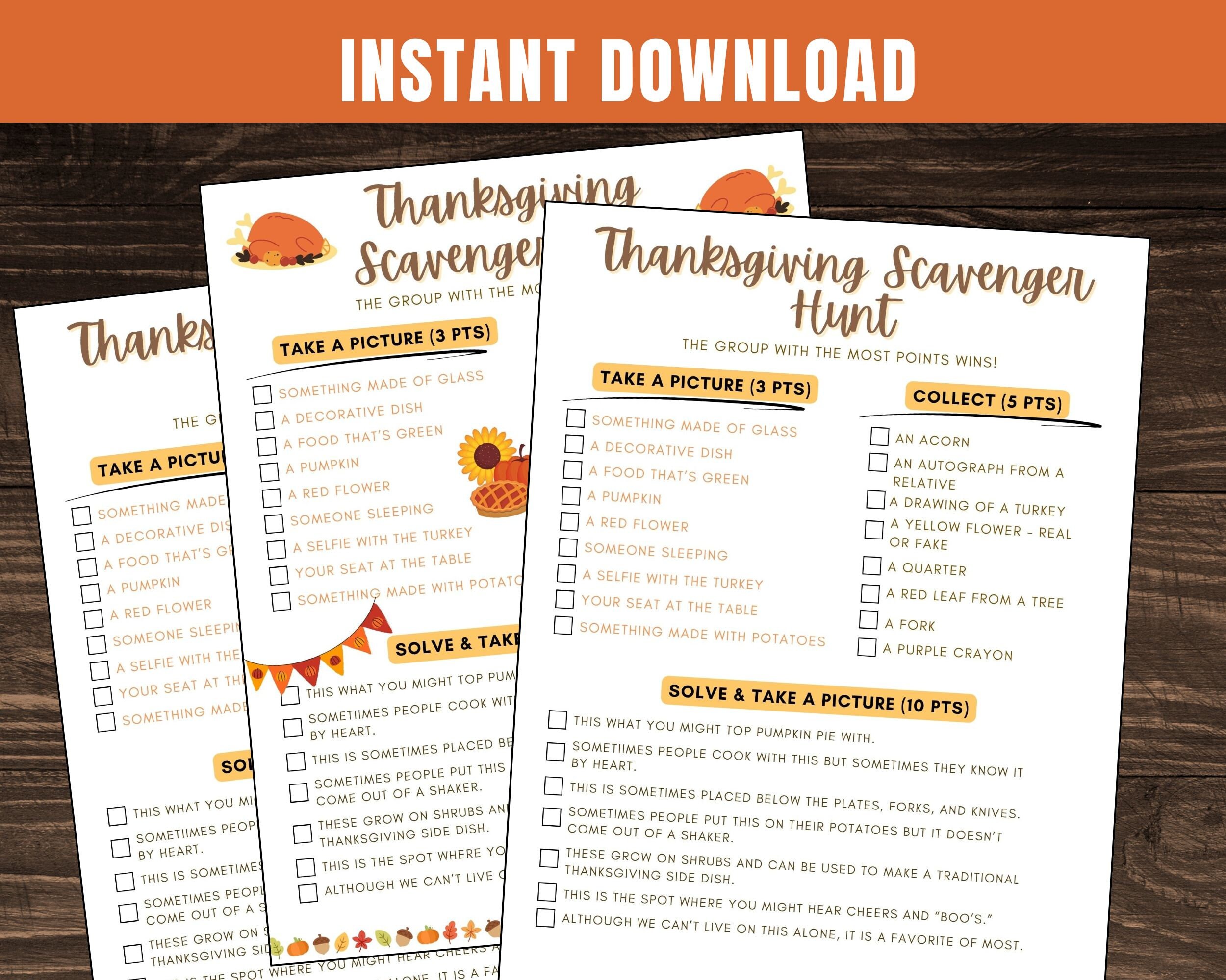 Printable Thanksgiving Scavenger Hunt, Thanksgiving Games for Kids ...