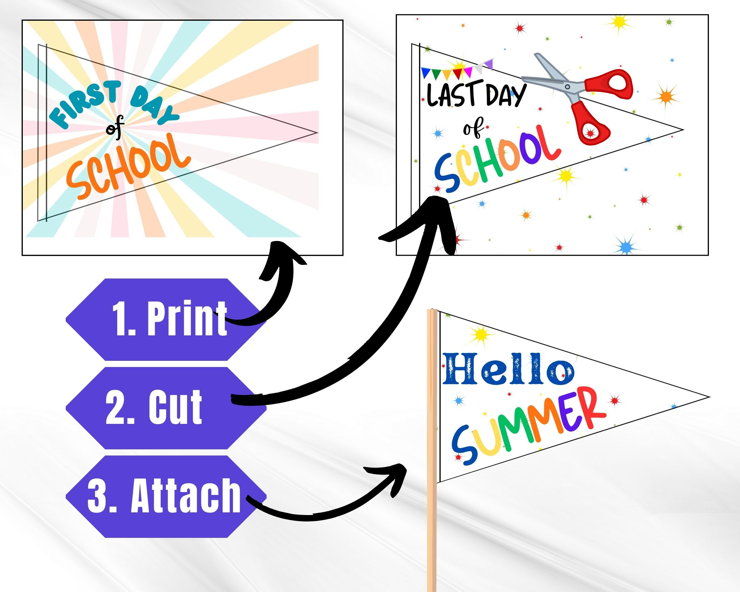 1st Day and Last Day of School Pennants, Back to School Sign, First Day ...