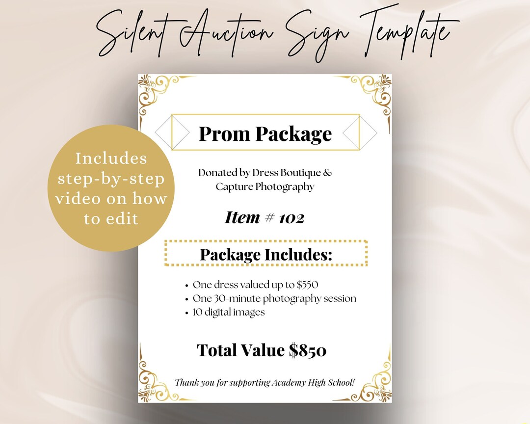 Silent Auction Item Sign Template | Auction Item Template | Silent ...