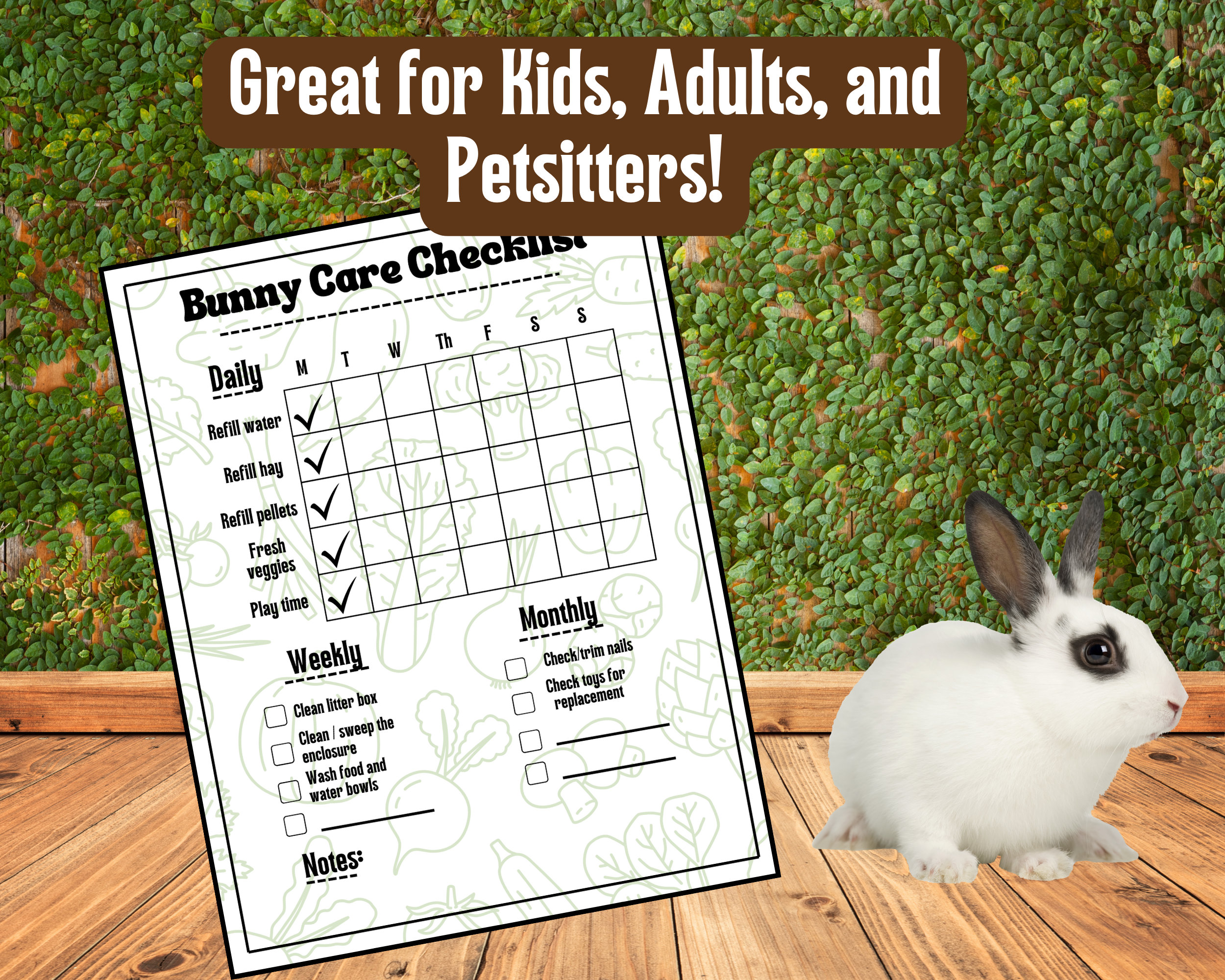 Bunny and Rabbit Daily Weekly Chore Chart, Petsitter Tasks, Rabbit Care ...