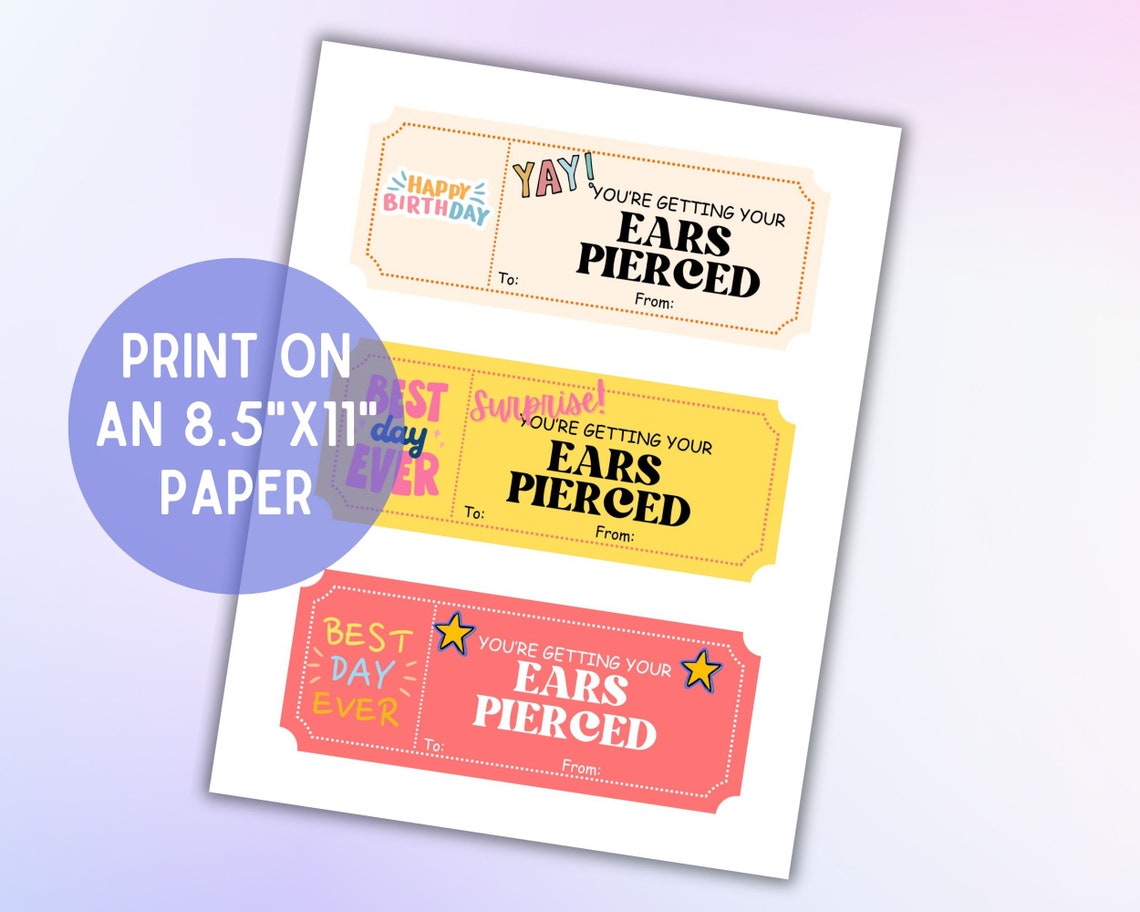Ear Piercing Coupons, Ear Piercing Gift Voucher, Birthday Surprise Gift ...