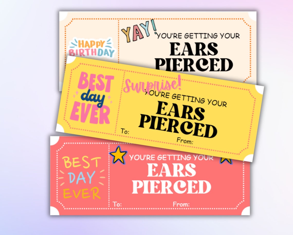 Ear Piercing Coupons, Ear Piercing Gift Voucher, Birthday Surprise Gift ...