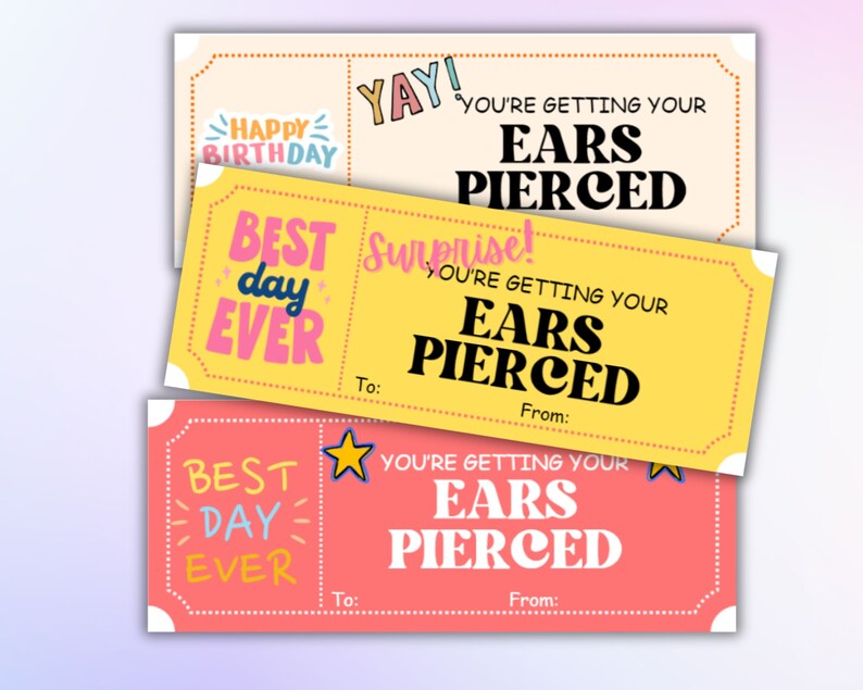 Ear Piercing Coupons, Ear Piercing Gift Voucher, Birthday Surprise Gift ...