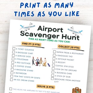 Airport Scavenger Hunt for Kids, Travel Treasure Hunt, Family Vacation ...