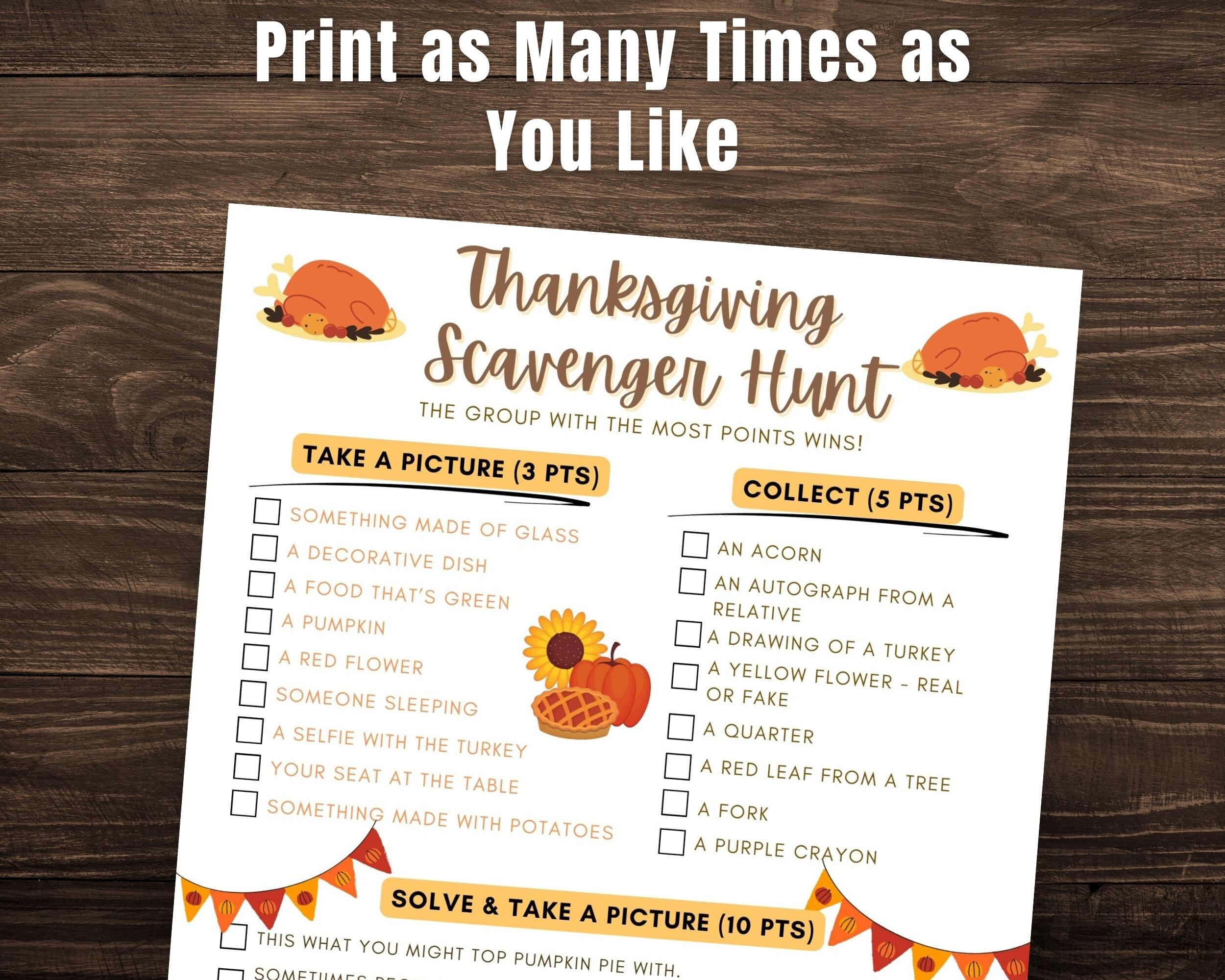 Printable Thanksgiving Scavenger Hunt, Thanksgiving Games for Kids ...