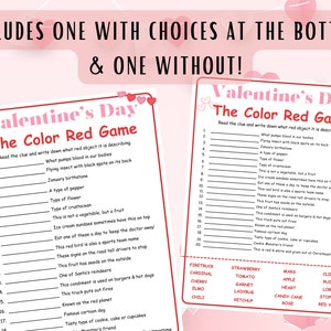 Valentine's Day the Color Red Game, Valentine's Trivia Game, Printable ...