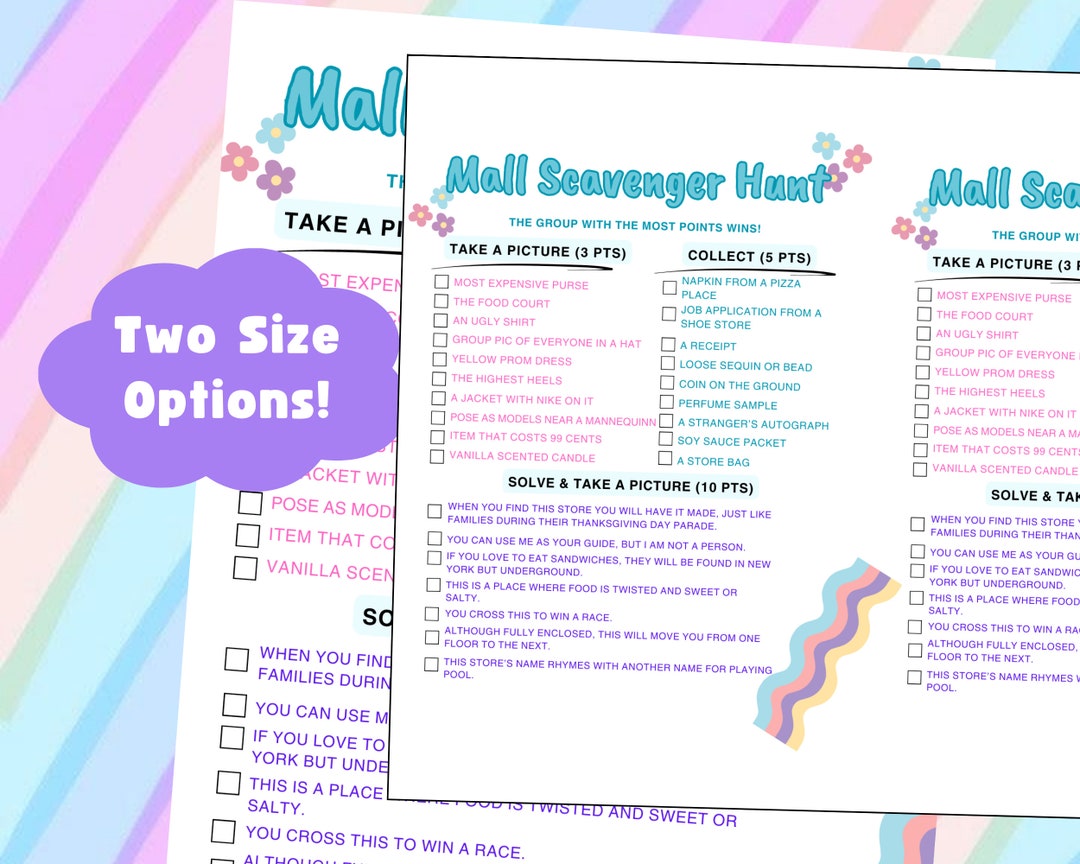 Scavenger Hunt Mall Party | Shopping Scavenger Hunt | Digital Diy ...