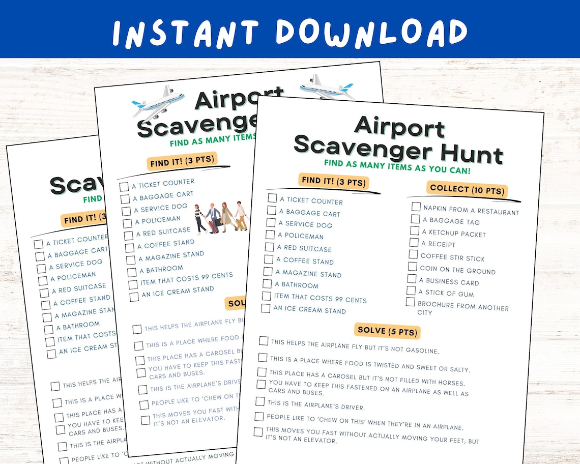 Airport Scavenger Hunt for Kids, Travel Treasure Hunt, Family Vacation ...
