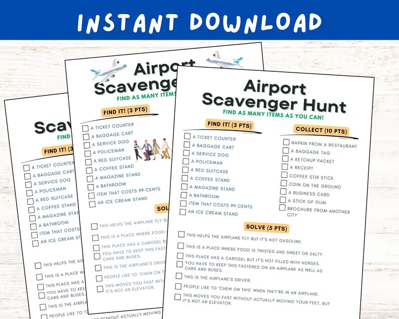Airport Scavenger Hunt for Kids, Travel Treasure Hunt, Family Vacation ...