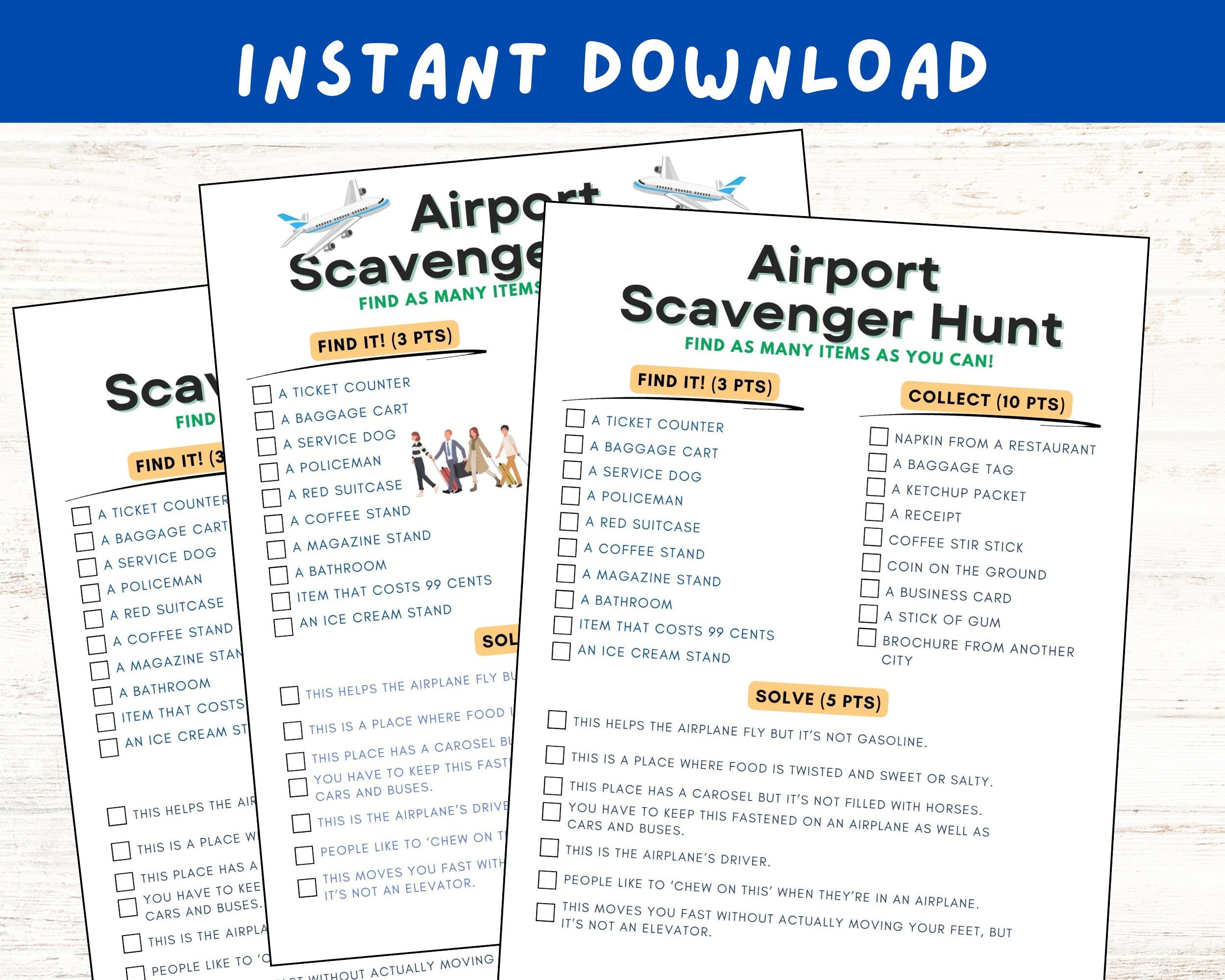 Airport Scavenger Hunt for Kids, Travel Treasure Hunt, Family Vacation ...