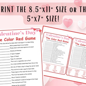 Valentine's Day the Color Red Game, Valentine's Trivia Game, Printable ...