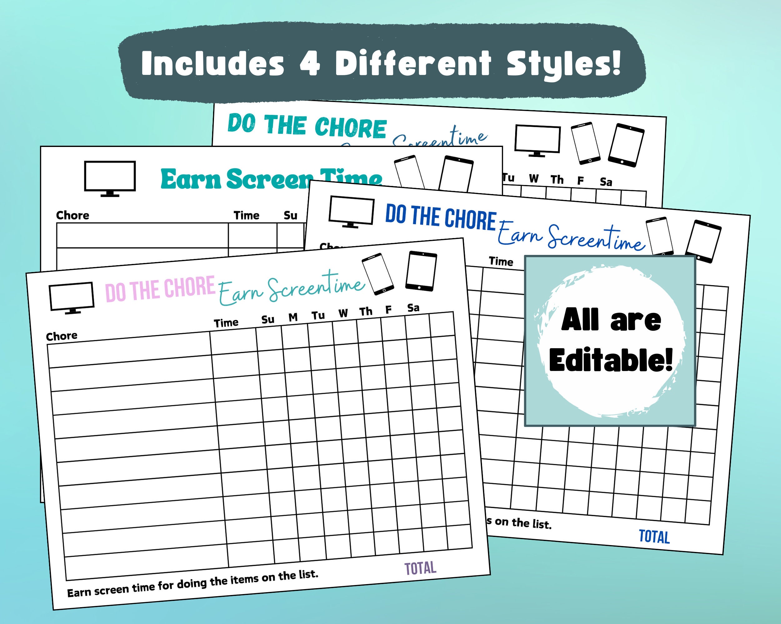 Screen Time | Editable Kids Chore Charts | Kids To-do List | Daily ...