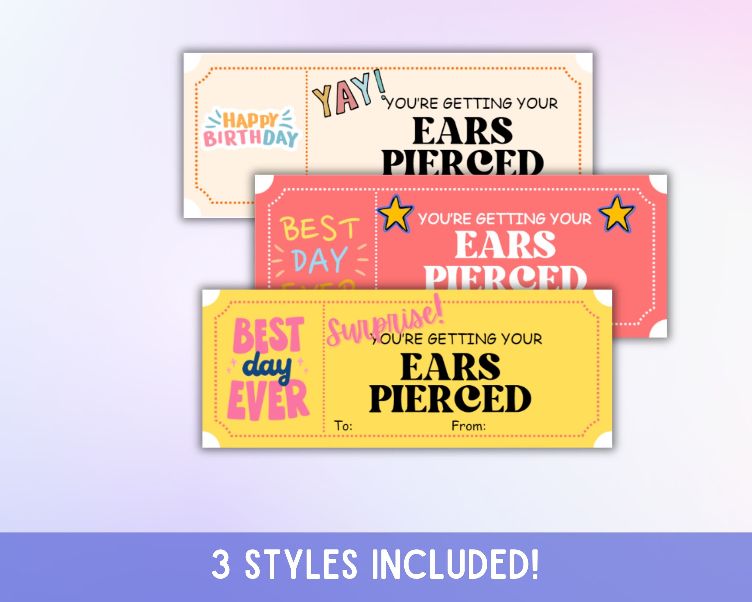 Ear Piercing Coupons, Ear Piercing Gift Voucher, Birthday Surprise Gift ...