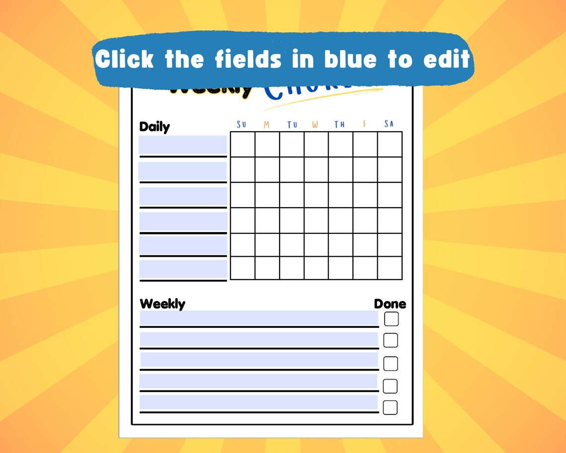 Printable Chore Chart | Visual Schedule | Command Center | Editable ...