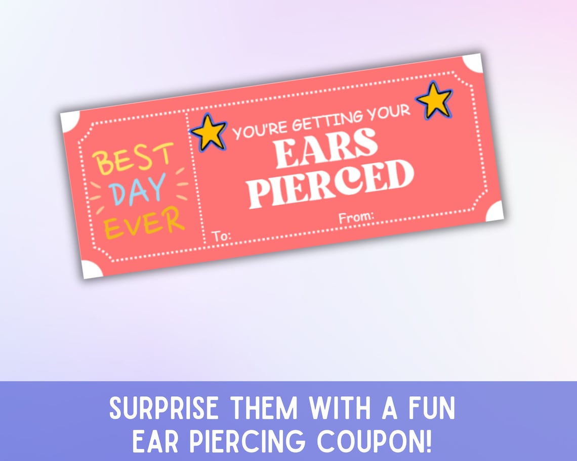 Ear Piercing Coupons, Ear Piercing Gift Voucher, Birthday Surprise Gift ...