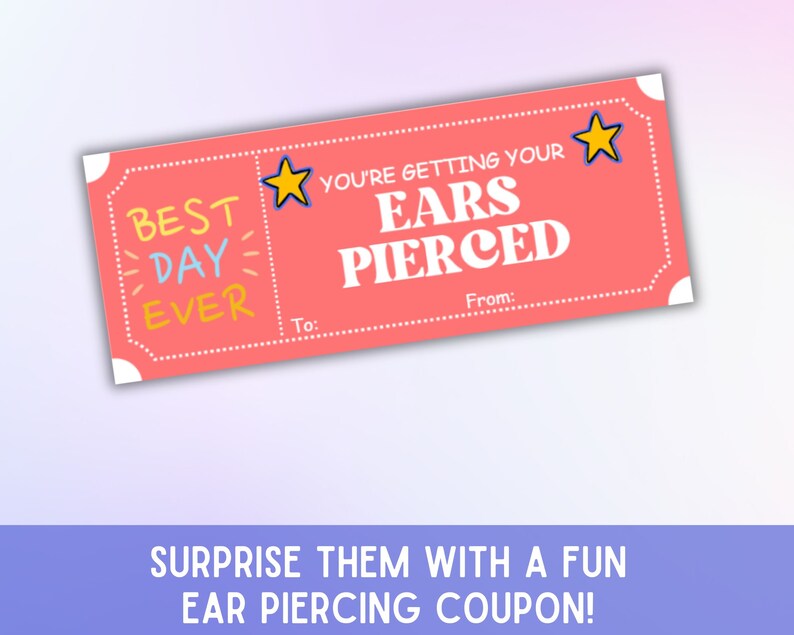 Ear Piercing Coupons, Ear Piercing Gift Voucher, Birthday Surprise Gift ...