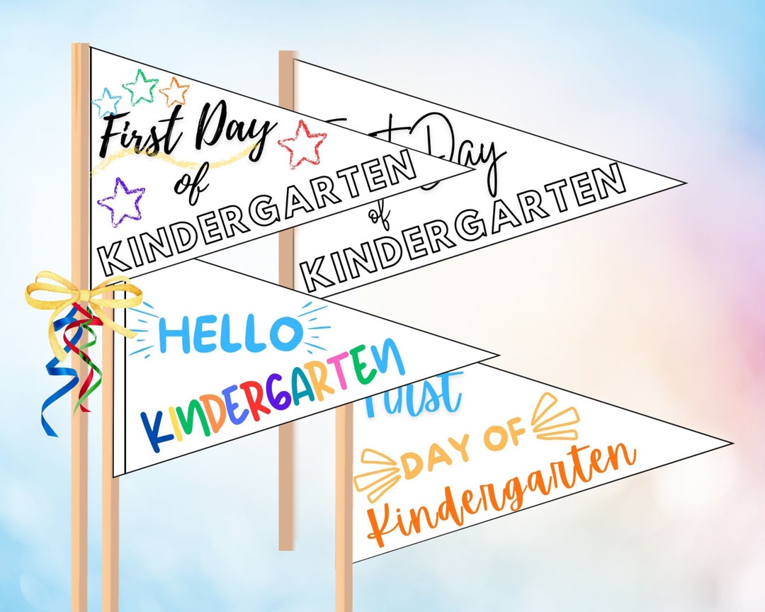 Back to School Sign, First Day of Kindergarten Pennant Flag, Printable ...