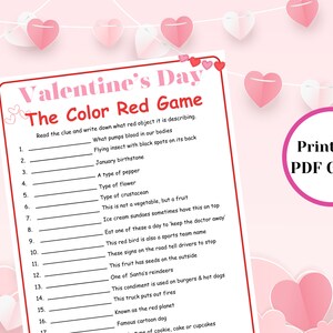 Valentine's Day the Color Red Game, Valentine's Trivia Game, Printable ...