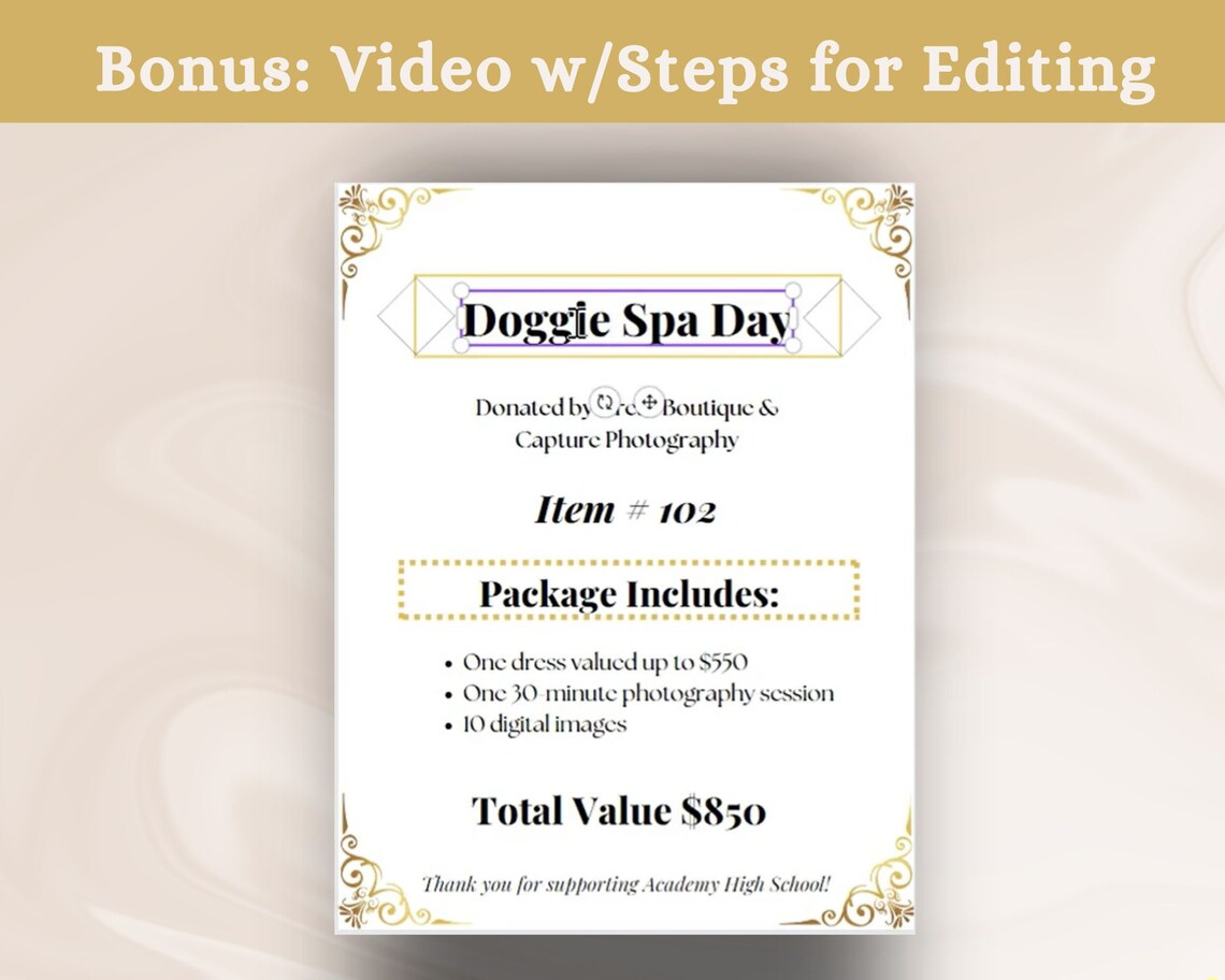 Silent Auction Item Sign Template | Auction Item Template | Silent ...