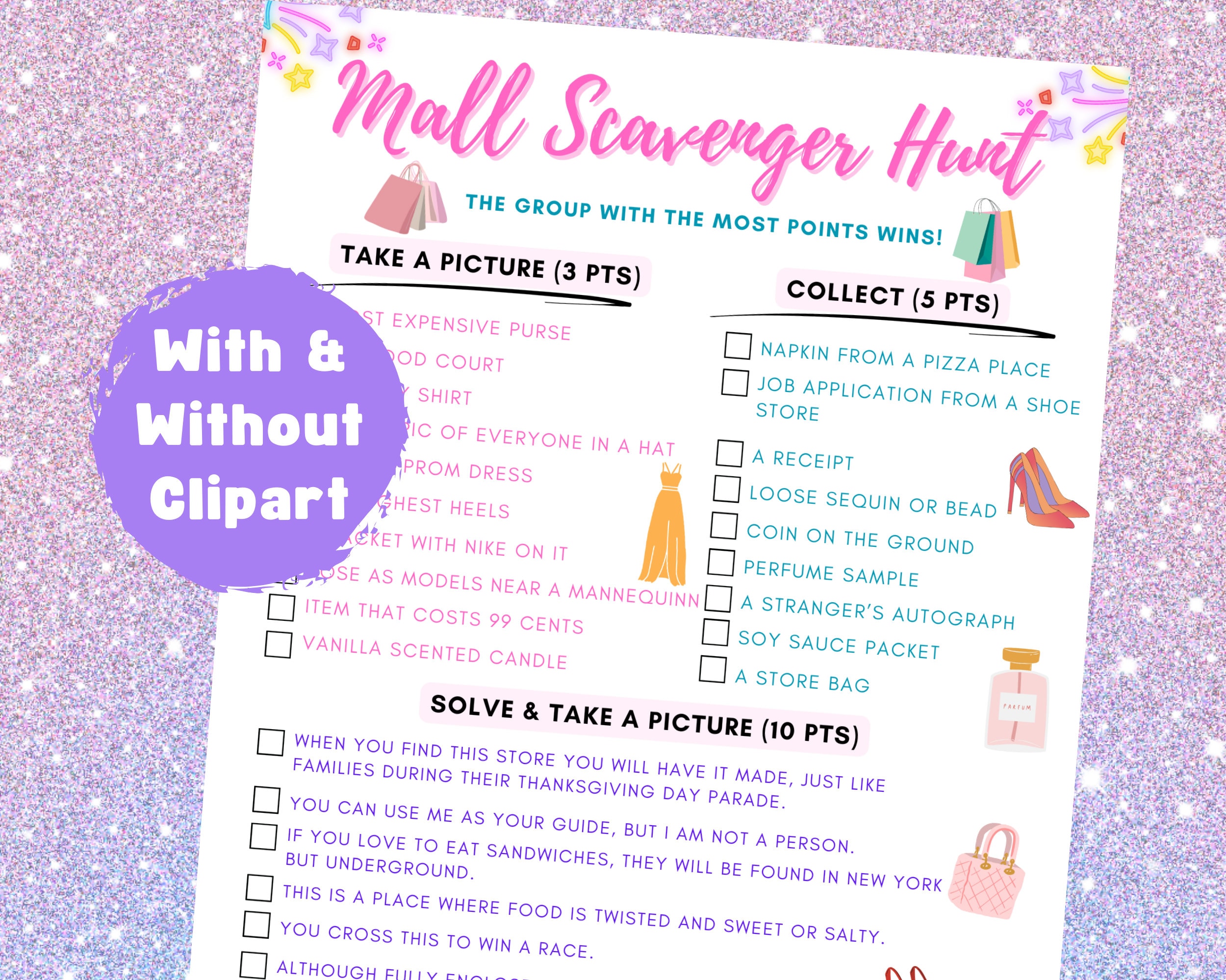 Indoor Teen Scavenger Hunt, Mall Birthday Party, Mall Scavenger Hunt ...