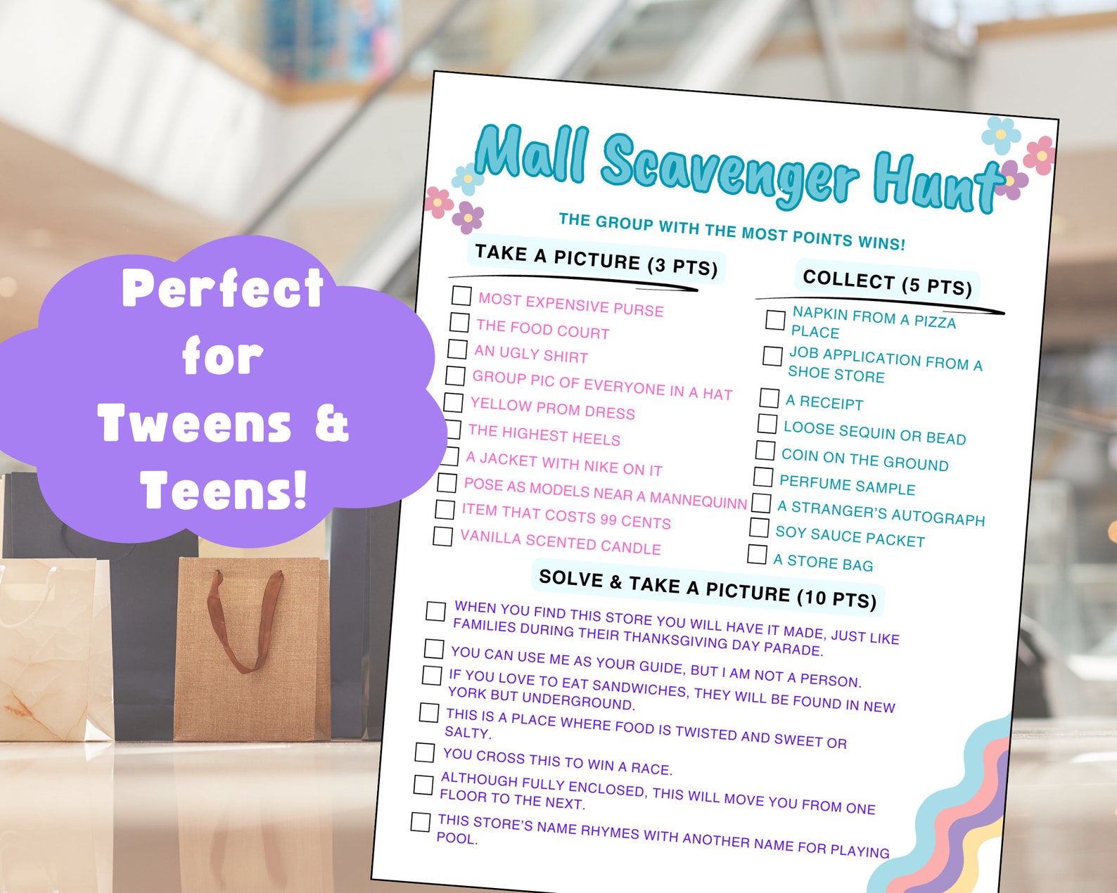 Scavenger Hunt Mall Party | Shopping Scavenger Hunt | Digital Diy ...