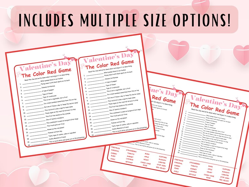 Valentine's Day the Color Red Game, Valentine's Trivia Game, Printable ...