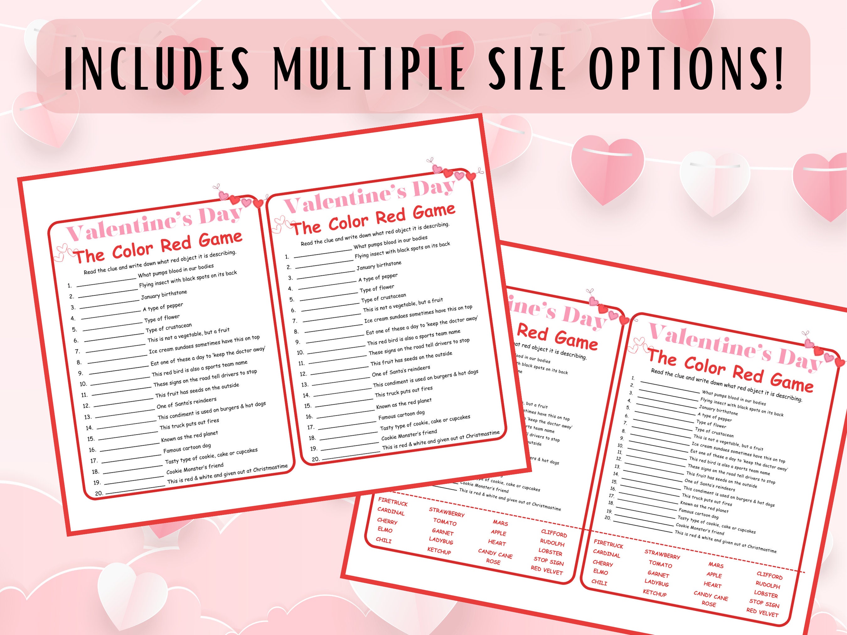 Valentine's Day the Color Red Game, Valentine's Trivia Game, Printable ...