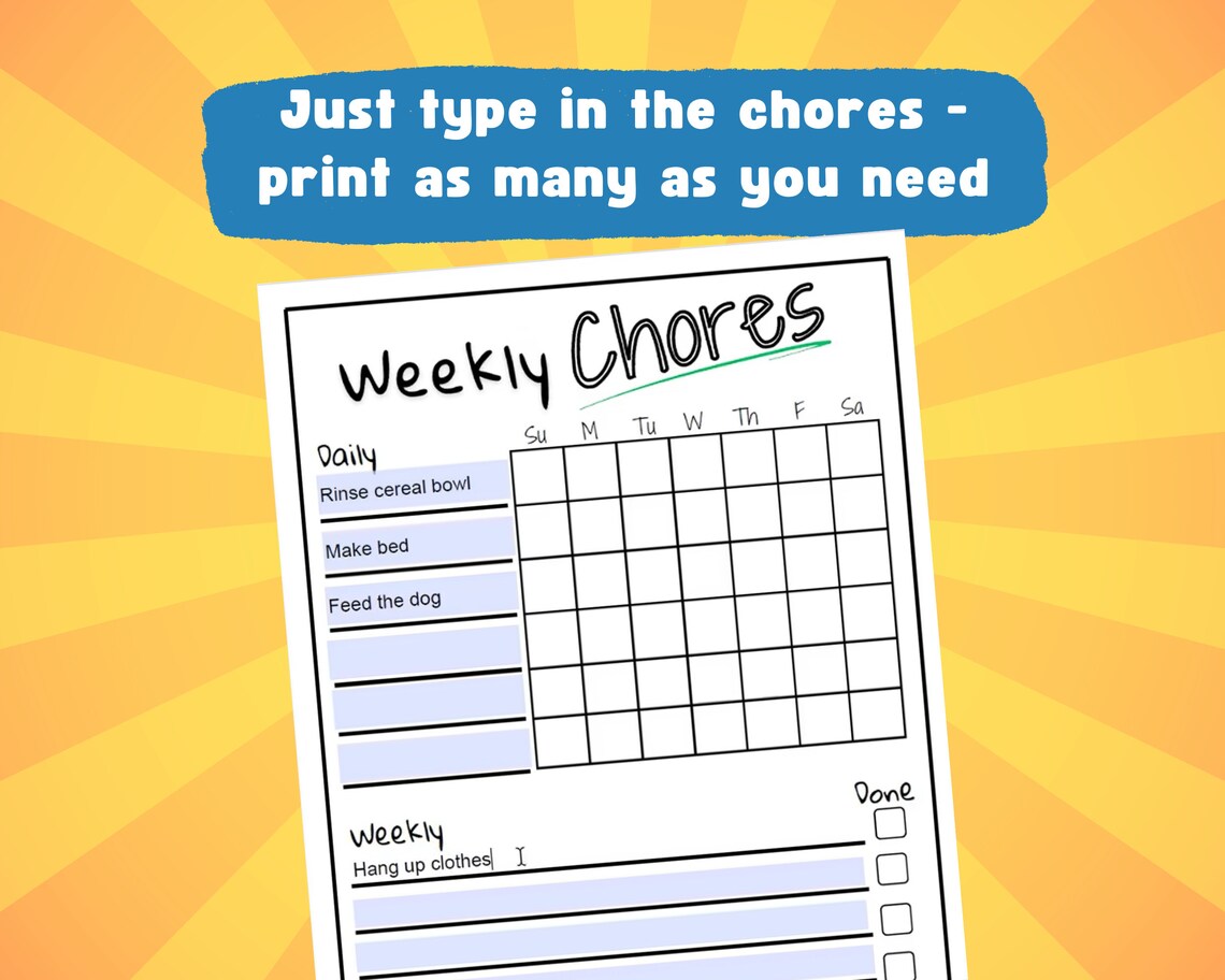 Printable Chore Chart | Visual Schedule | Command Center | Editable ...