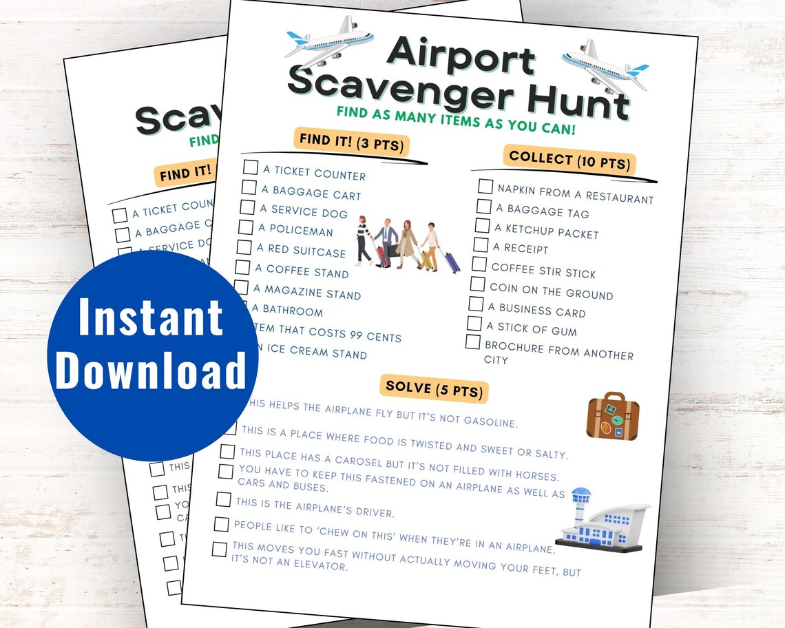 Airport Scavenger Hunt for Kids, Travel Treasure Hunt, Family Vacation ...
