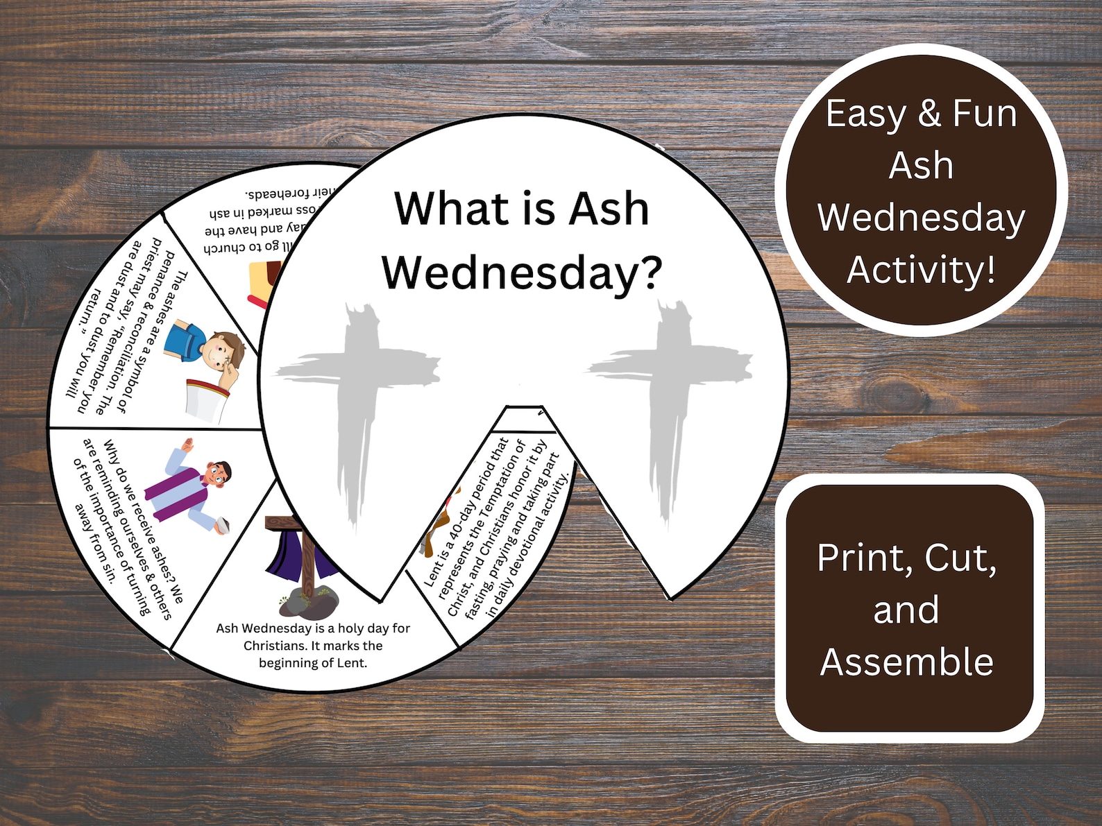 Ash Wednesday Craft, Printable Catholic Spinner Wheel Lesson for Kids ...