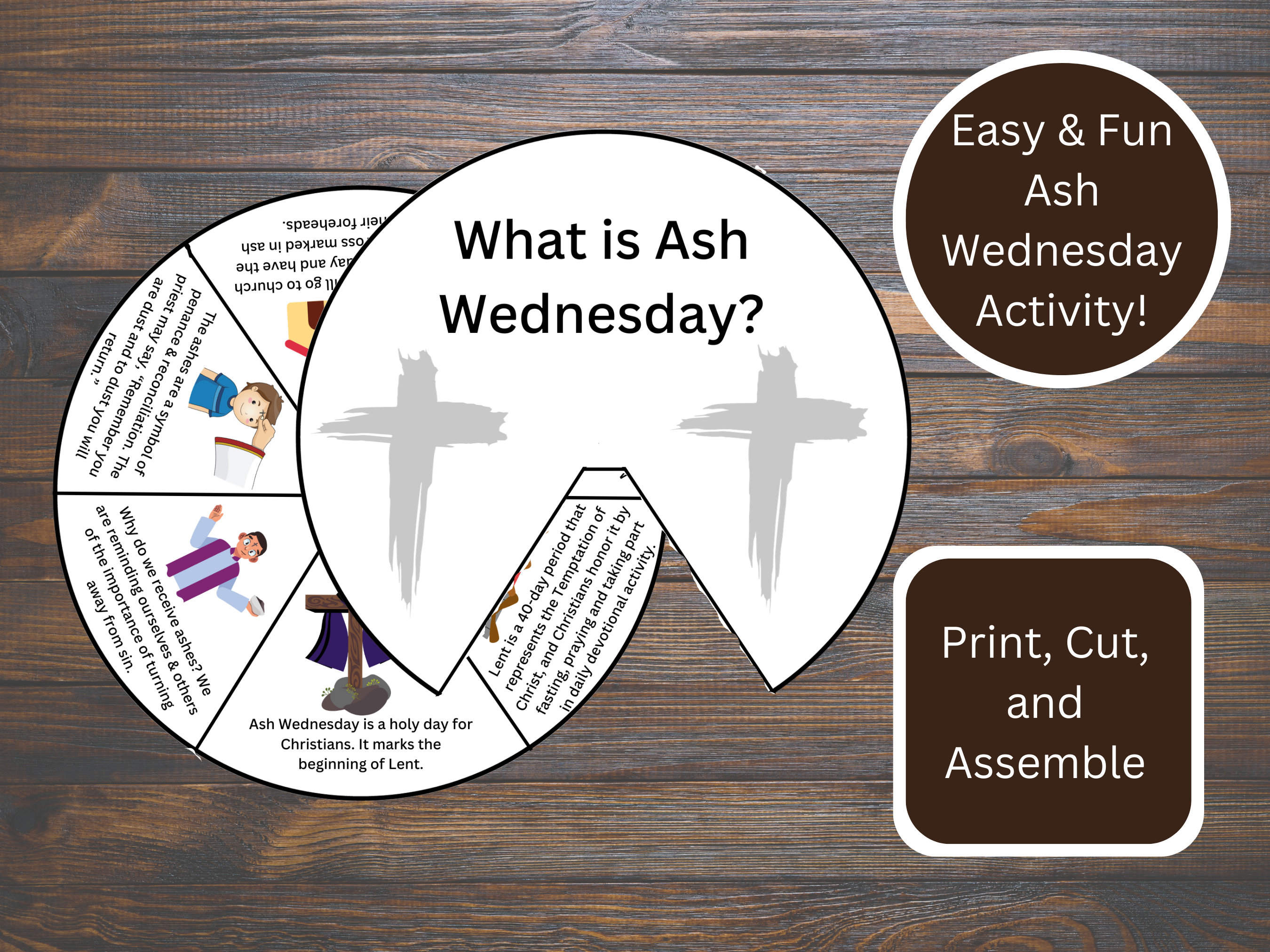 Ash Wednesday Craft, Printable Catholic Spinner Wheel Lesson for Kids ...