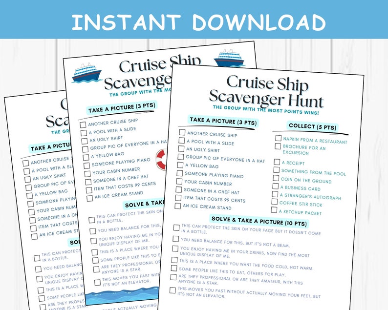 Cruise Scavenger Hunt Game, Cruise Ship Activities, Kids Cruise ...
