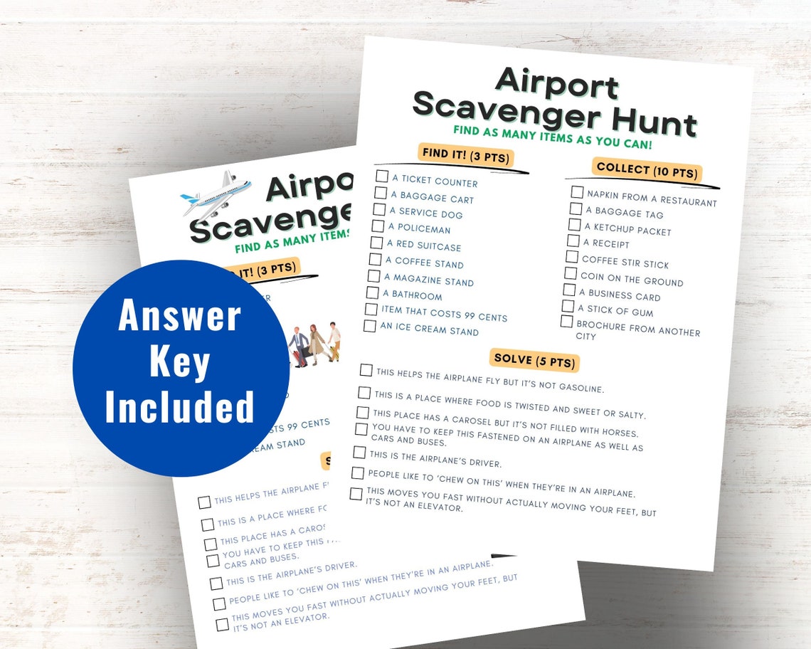 Airport Scavenger Hunt for Kids, Travel Treasure Hunt, Family Vacation ...