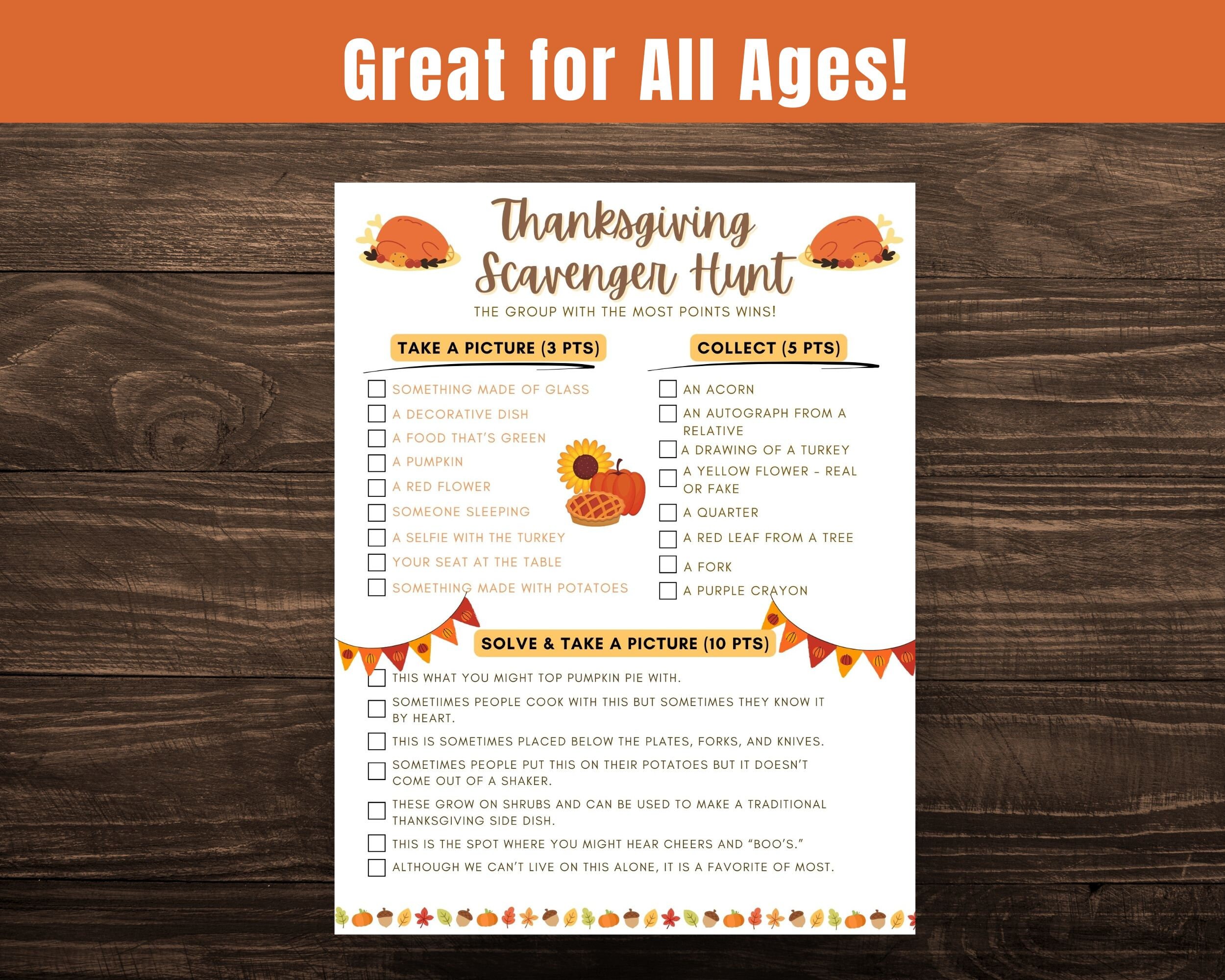Printable Thanksgiving Scavenger Hunt, Thanksgiving Games for Kids ...