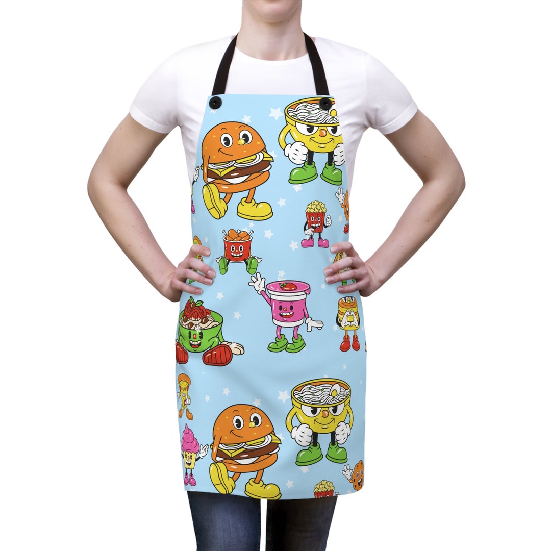 Apron Fast Food Cartoon Character All Over Print Blue Kitchen Item ...
