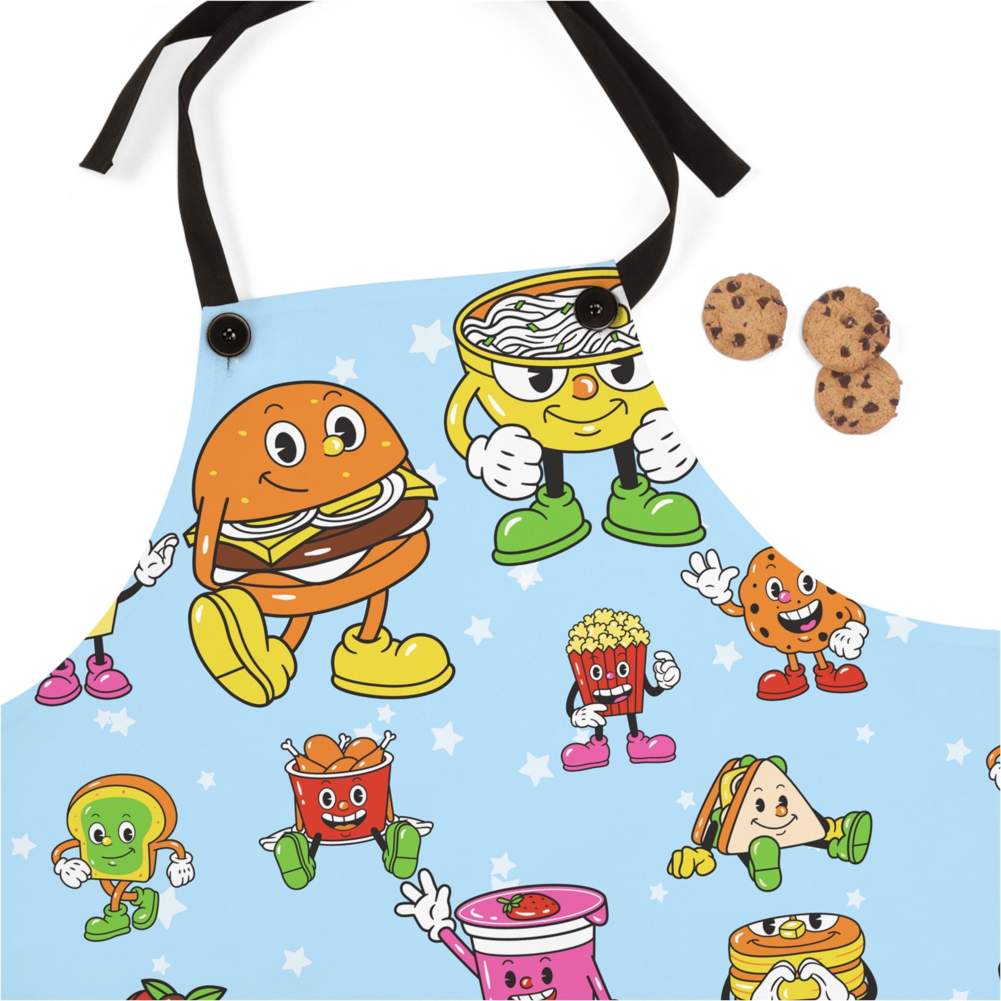 Apron Fast Food Cartoon Character All Over Print Blue Kitchen - Etsy