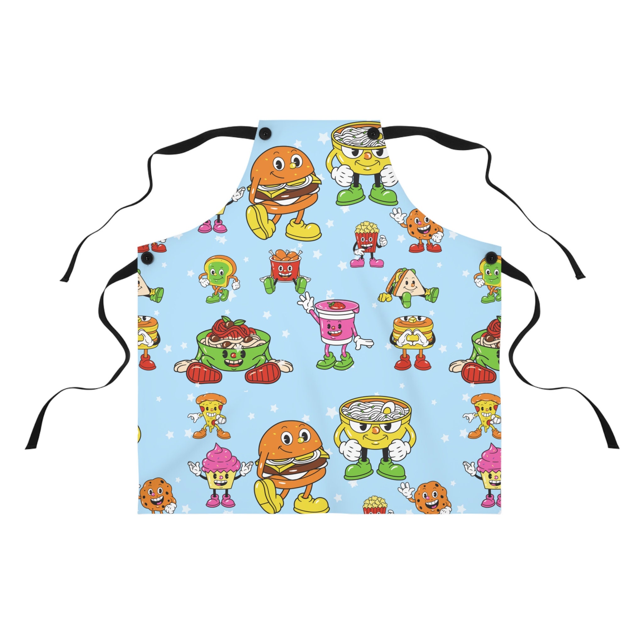 Apron Fast Food Cartoon Character All Over Print Blue Kitchen - Etsy