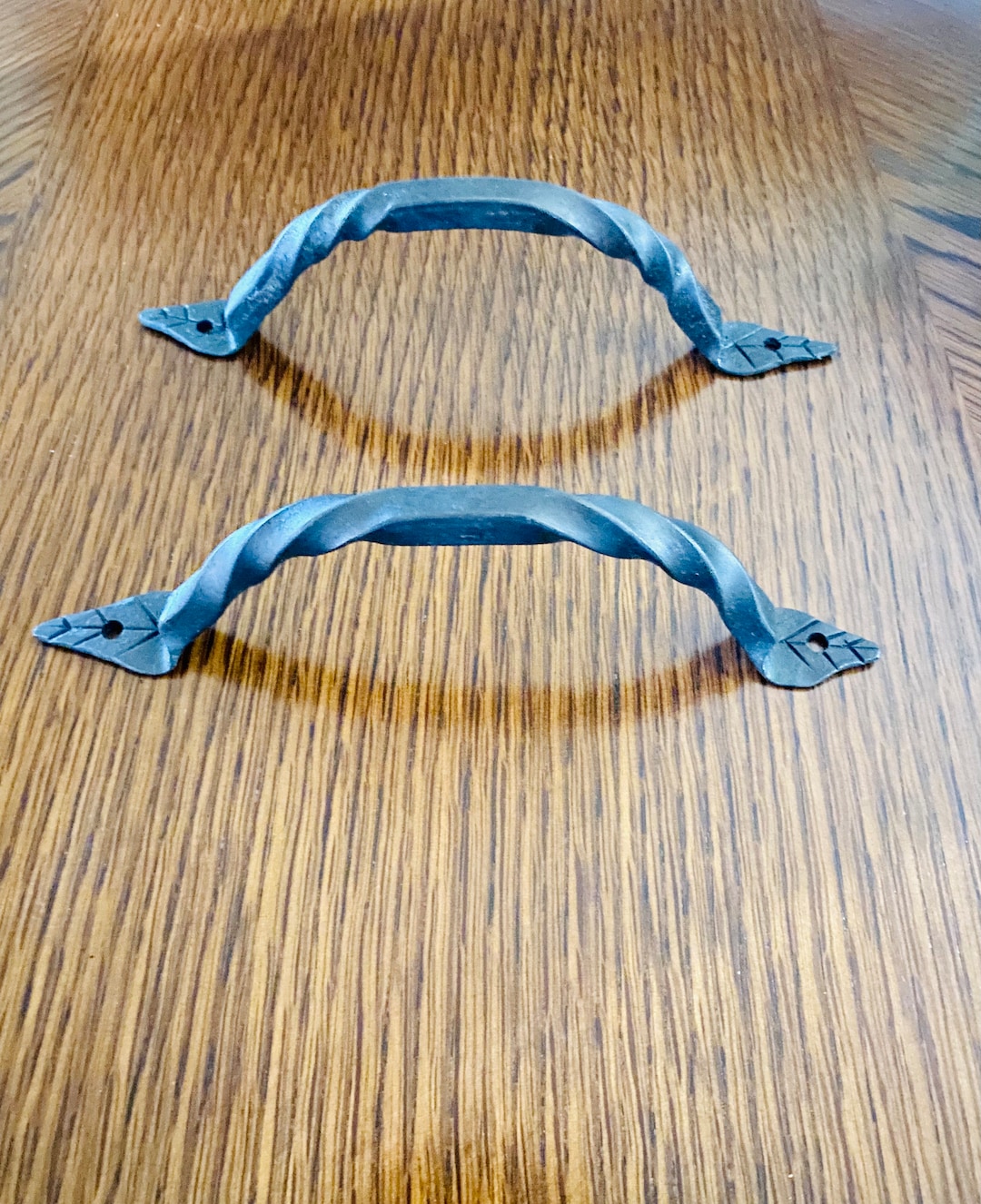 Hand Forged Rustic Leaf Handles 8" Set of 2 - Etsy