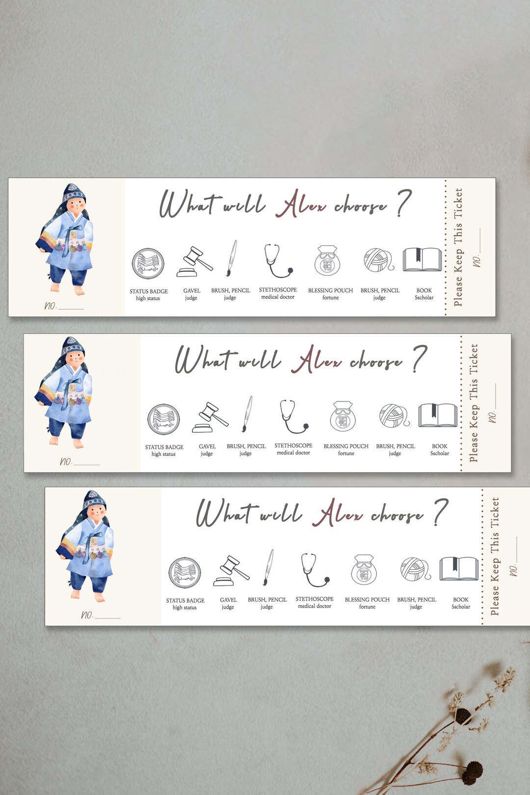 Korean First Birthday| Raffle Ticket Template |baby Hanbok Boy ...