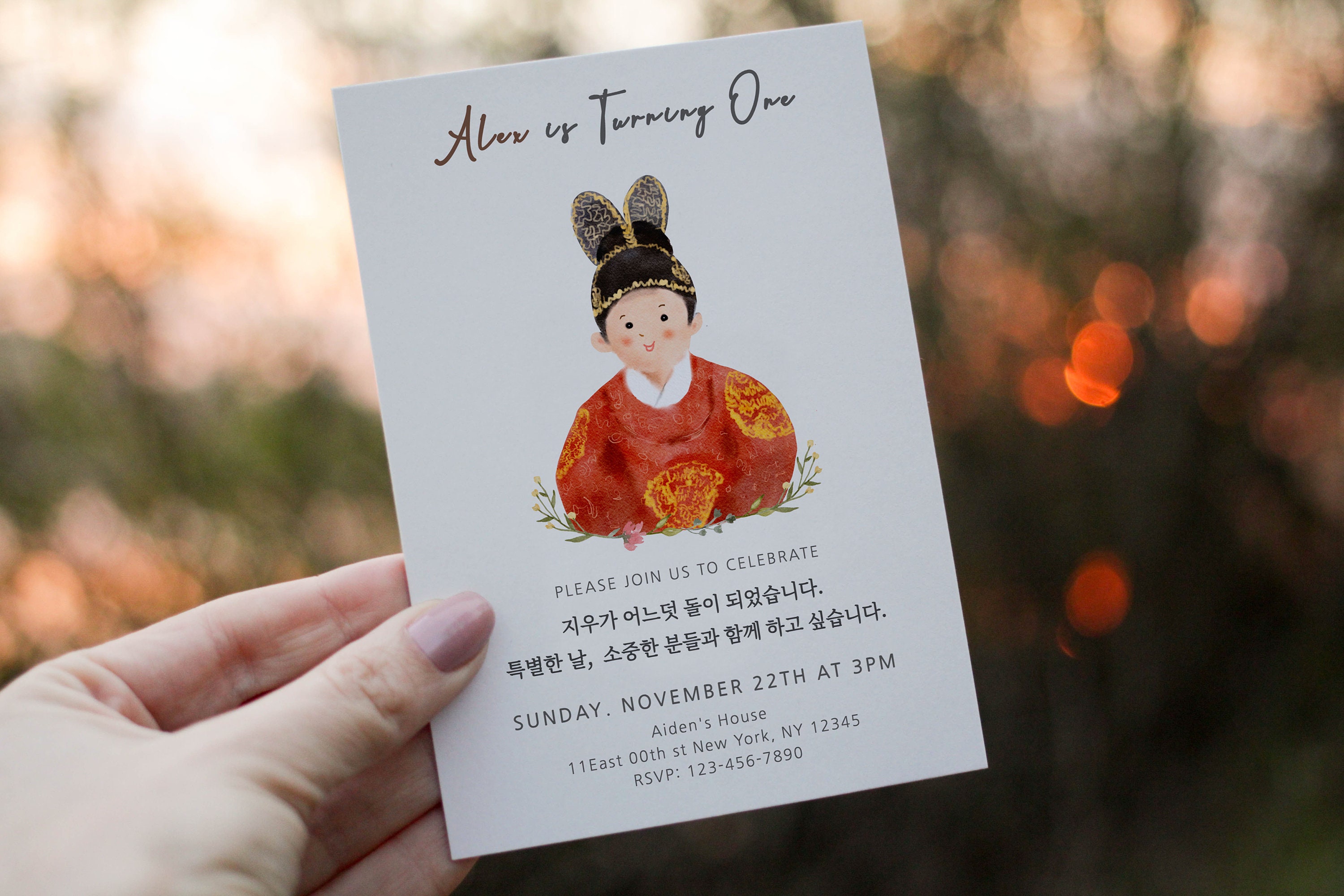 Korean First Birthday Invitation Template for Baby Boy | Printable ...