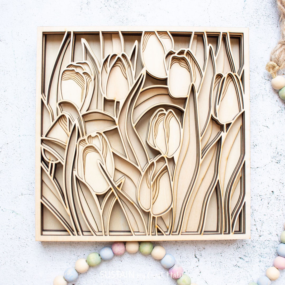 Tulip Shadow Box Svg | Field of Tulips Layered Svg File - Laser Cut ...