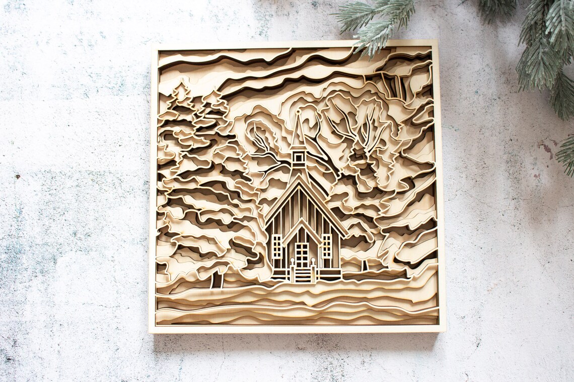 Winter Cabin Shadow Box Svg Layered Svg File Laser Cut File Xtool P2 ...