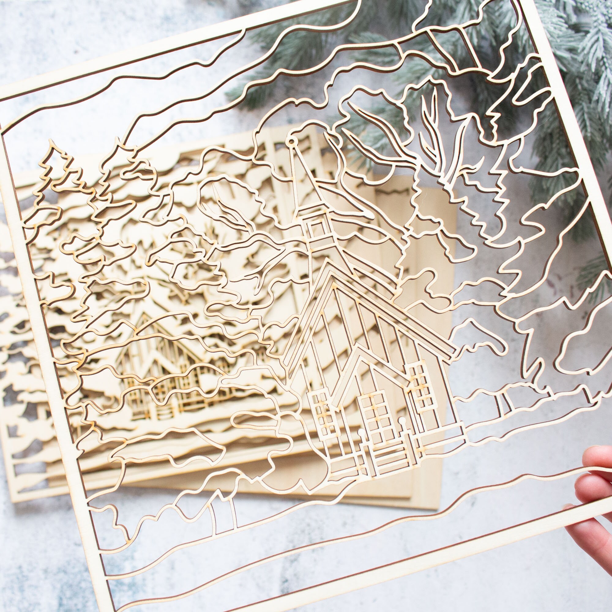 Winter Cabin Shadow Box Svg | Layered Svg File - Laser Cut File | Xtool ...
