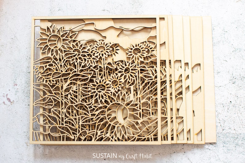 Sunflower Shadow Box Svg Field of Sunflowers Layered Svg File Laser Cut ...